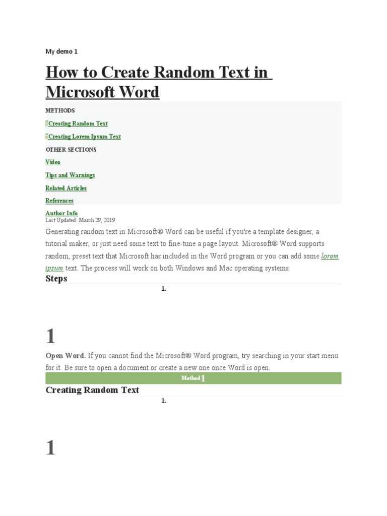 How To Create Random Text in Microsoft Word: Steps | PDF | Art