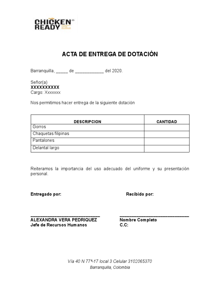 Formato Acta de Entrega de Dotación | PDF