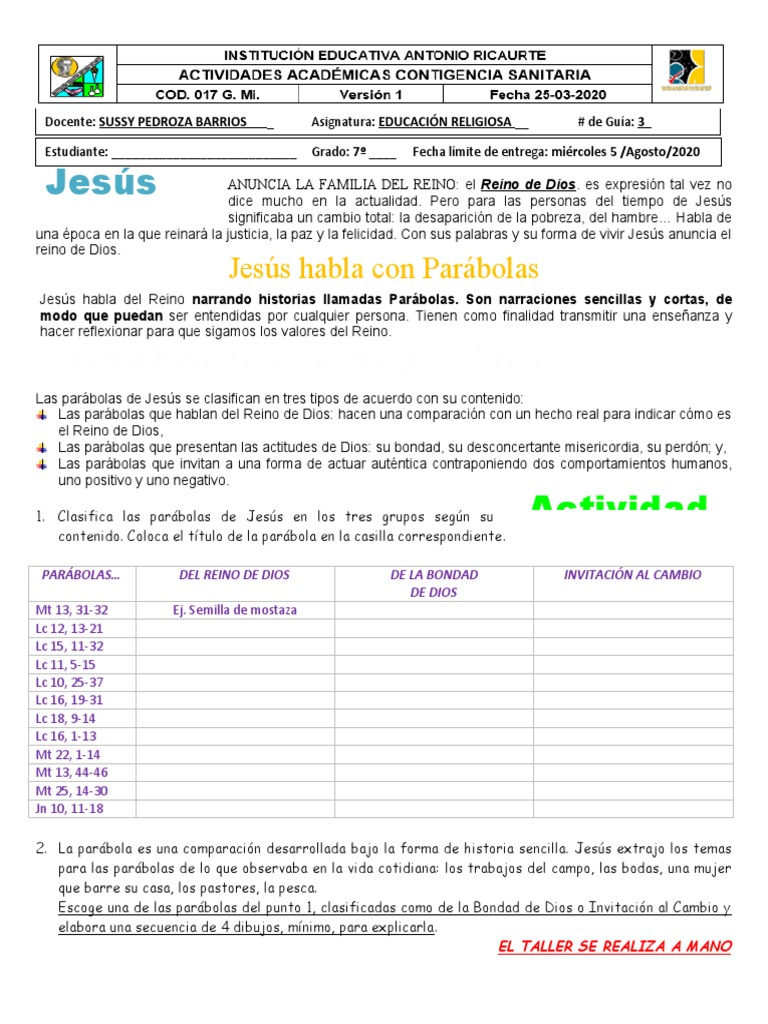 Clasificación de las Parábolas de Jesús | PDF | Parábolas de Jesús ...