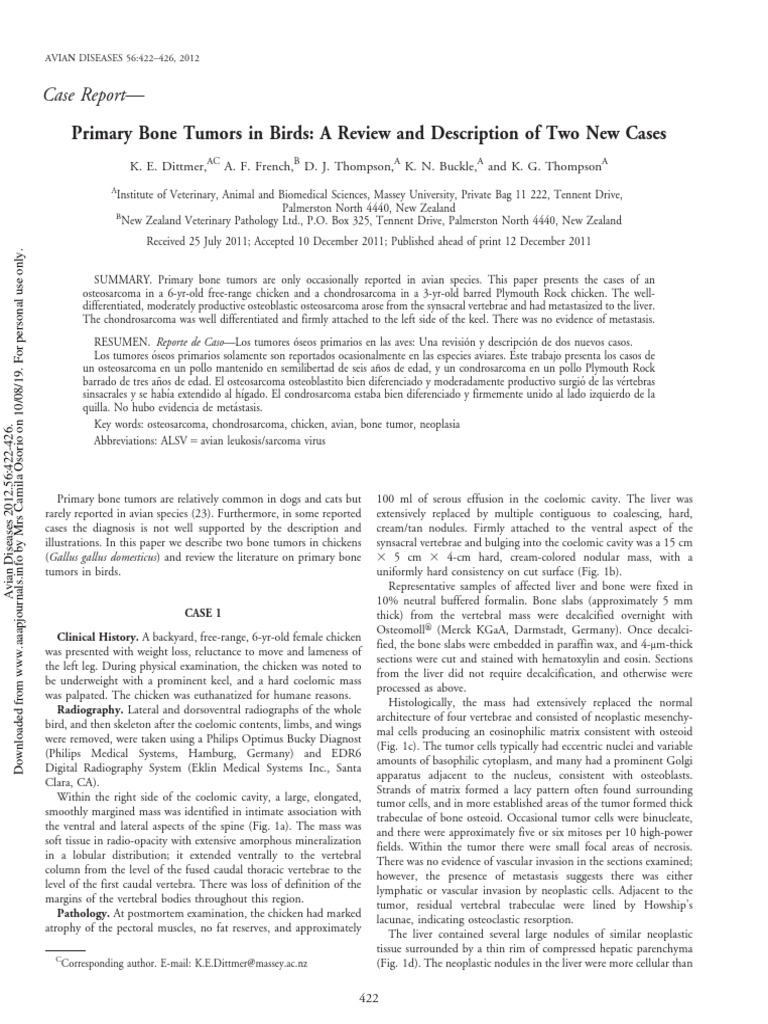 A Review of Primary Bone Tumors in Birds with Descriptions of Two New ...