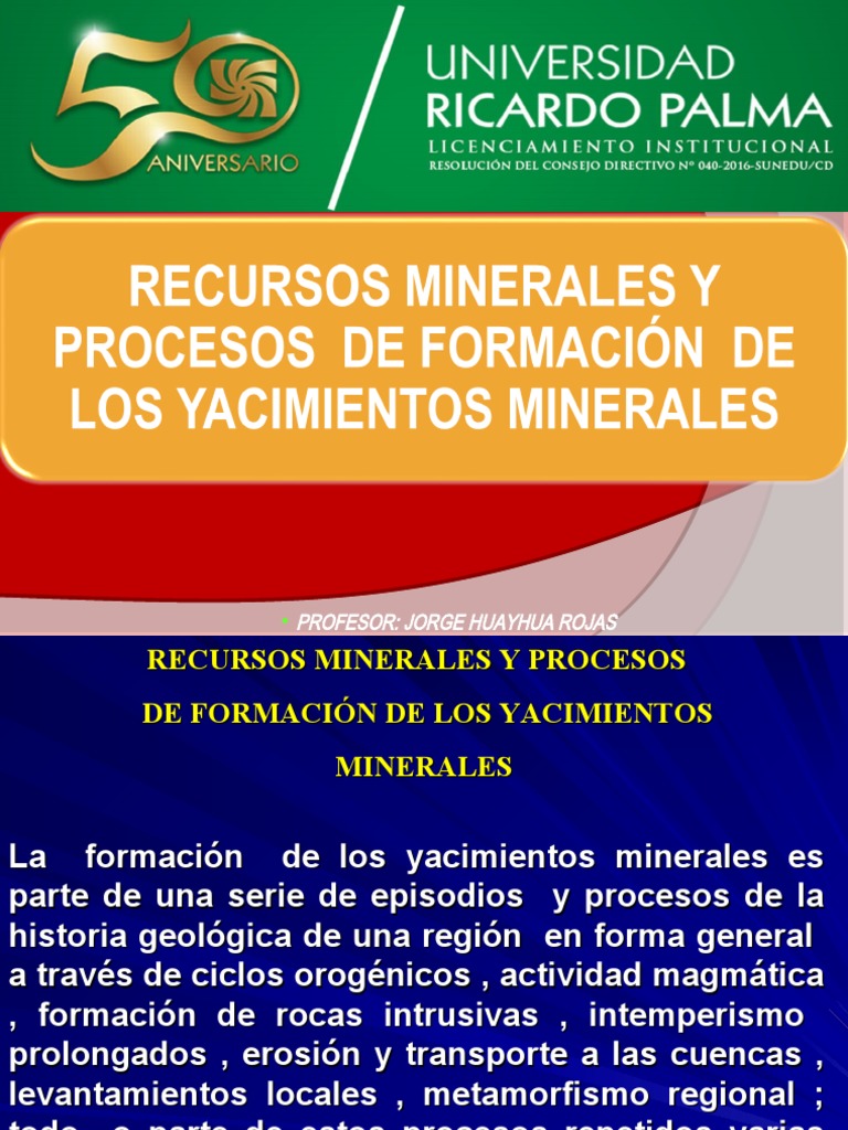Formación de Yacimientos Minerales | PDF | Roca (geología) | Minerales