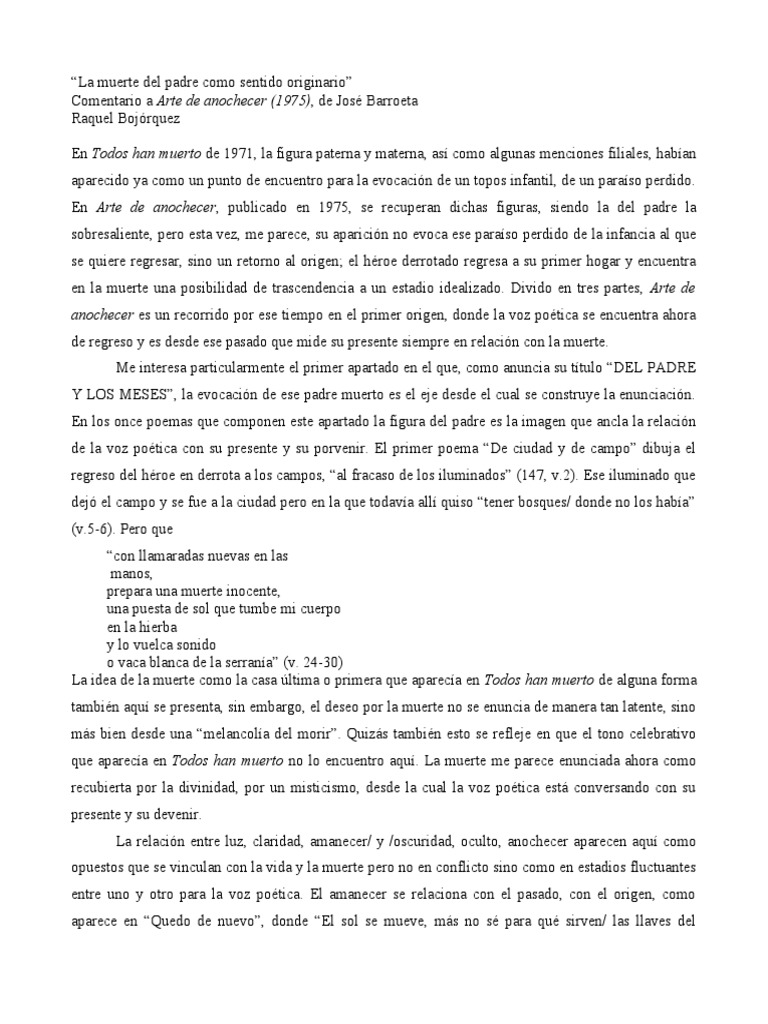 Comentario A Arte de Anochecer 1975 de José Barroeta | PDF | Muerte