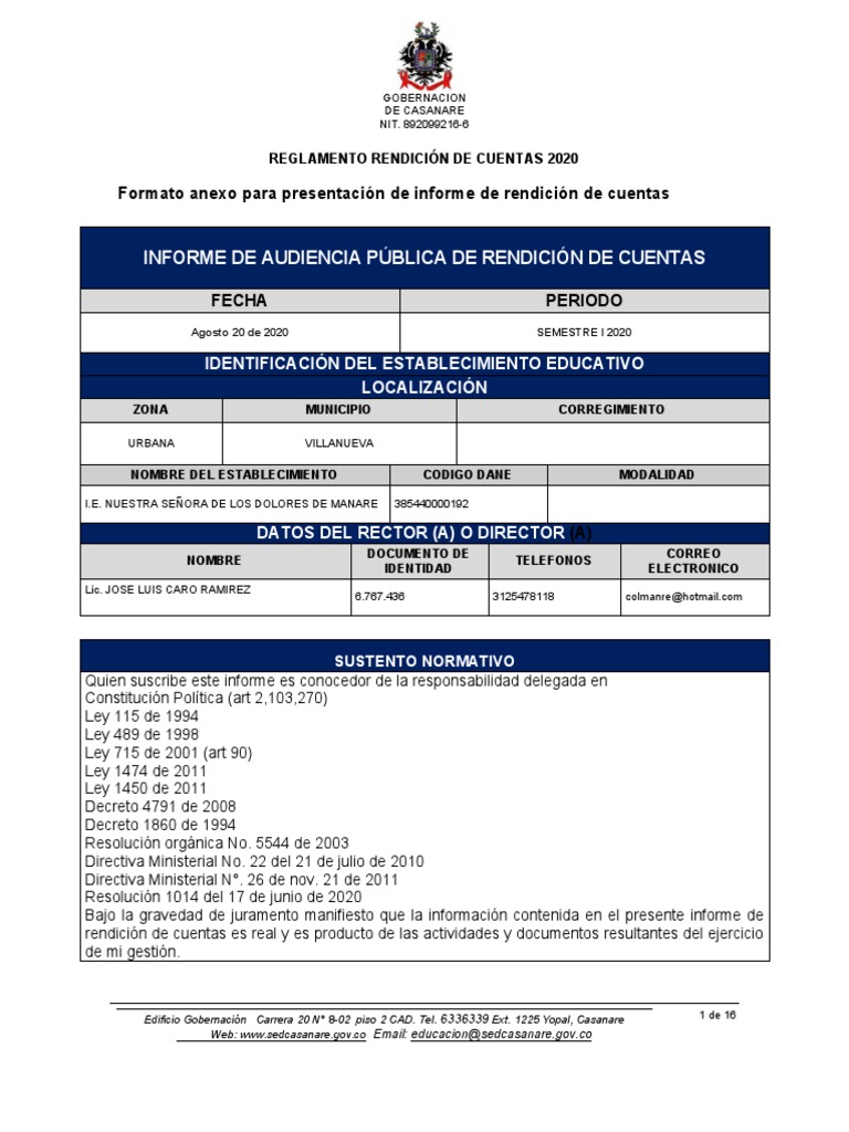 Formato - Rendición - de - Cuentas 2020 PDF | PDF | Educación primaria | Internet