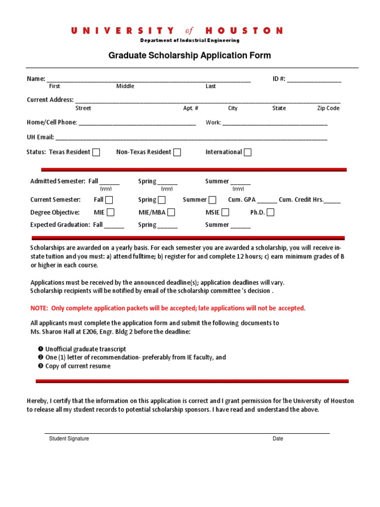 Graduate Scholarship Application Form: First Middle Last | PDF ...