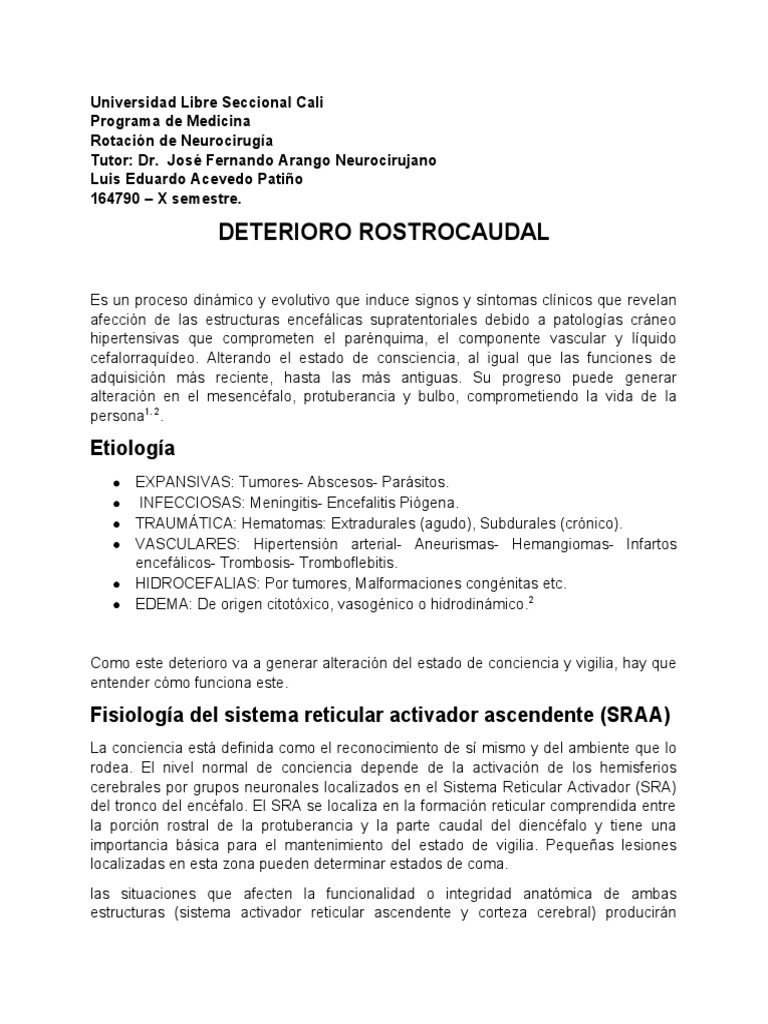 Deterioro Rostrocaudal: Etiología | PDF | Medicina | Sistema nervioso