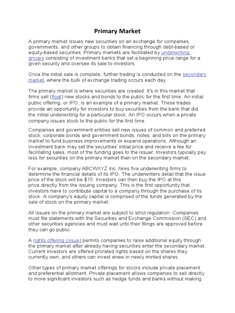 Primary Market: Underwriting Groups | PDF | Initial Public Offering ...