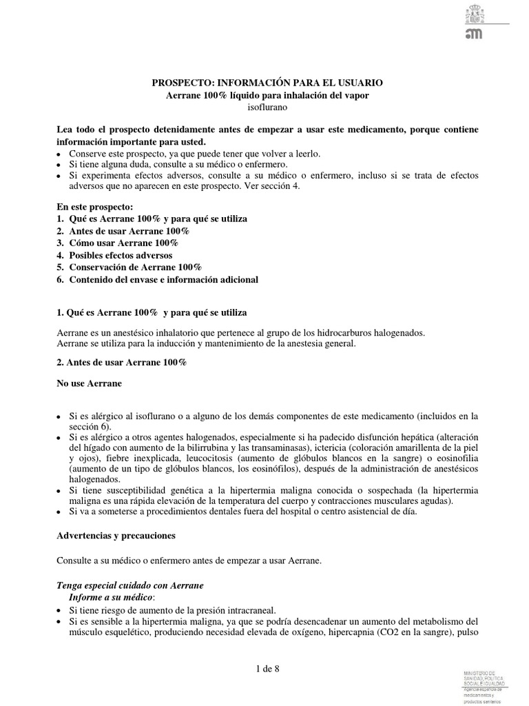 Ficha Técnica - Isoflurano - Aerrane | PDF | Anestesia | Medicamentos ...