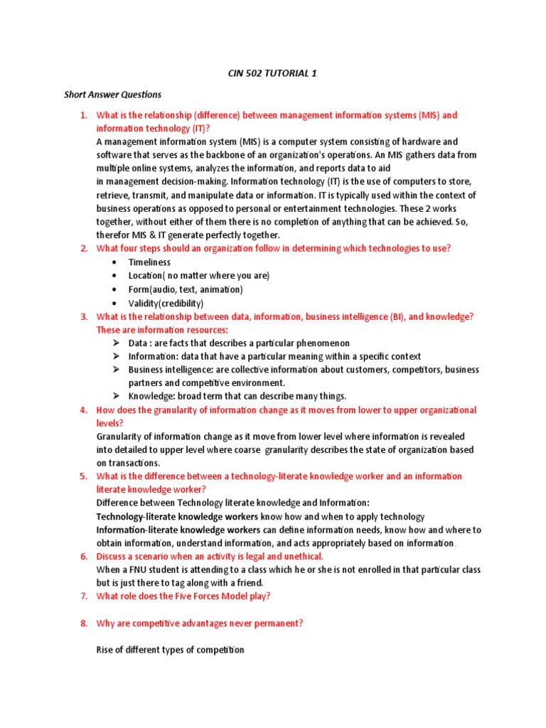 CIN 502 TUTORIAL 1 - 2014123399 - Adi Salote Lewatu | PDF | Management ...