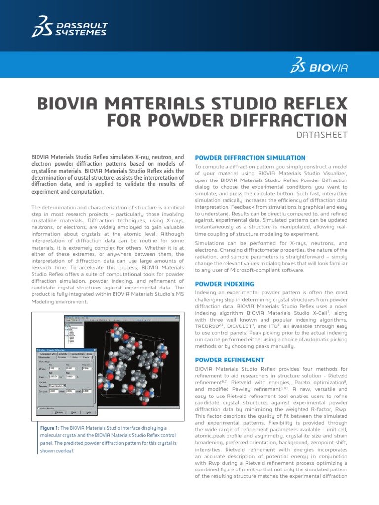 Biovia Materials Studio Reflex For Powder Diffraction: Datasheet | PDF | X Ray Crystallography ...