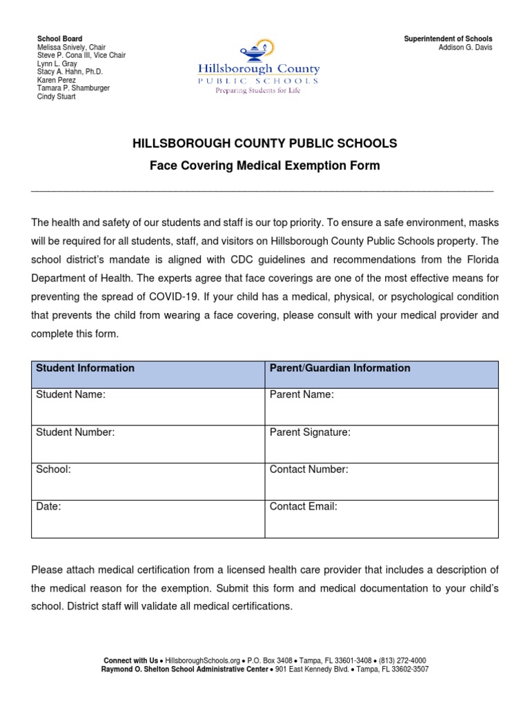 Medical Exemption Form Face Coverings | PDF