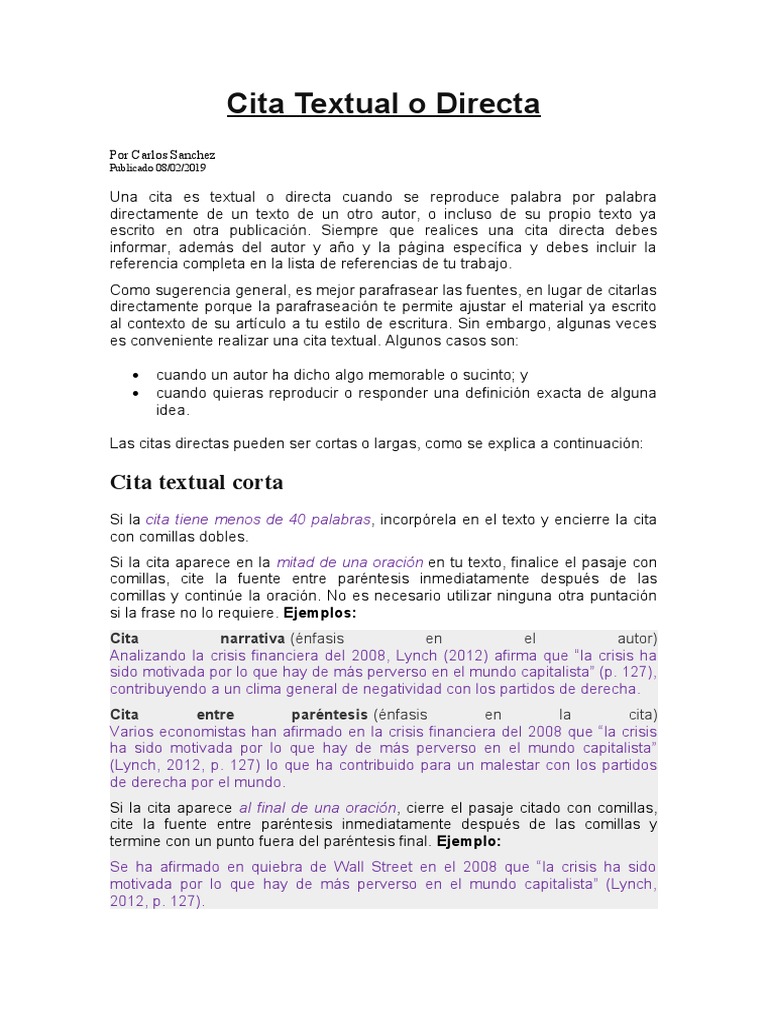 Citas Directas o Textuales | PDF | Soporte | Sic