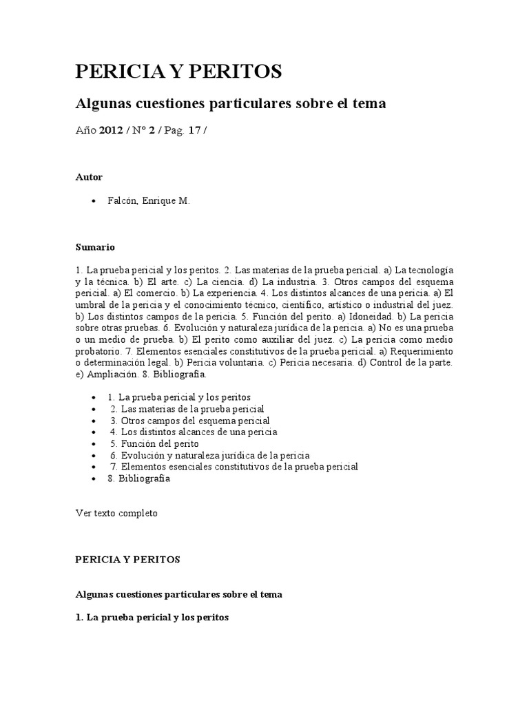 Pericia y Peritos | PDF | Testigo experto | Conocimiento