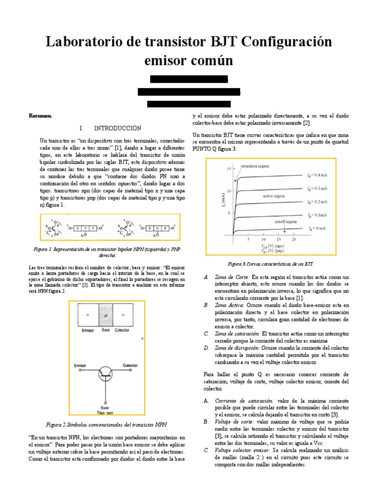 Informe de Laboratorio de Transistor BJT Configuración Emisor Común | PDF | Transistor de unión ...