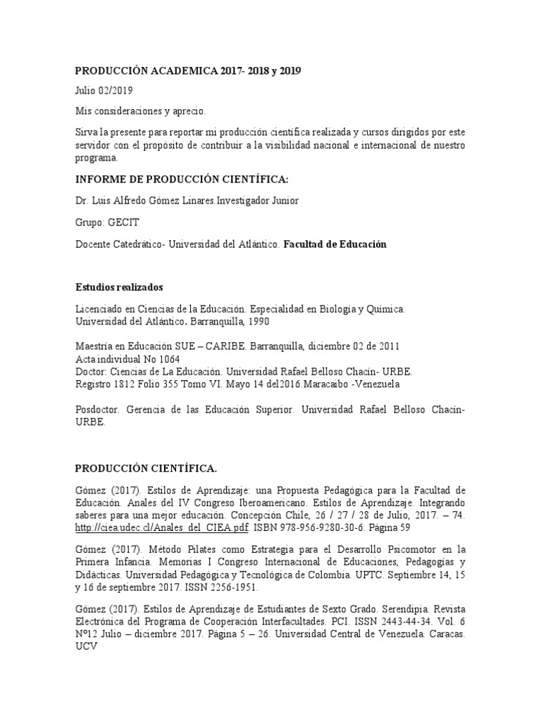 2017,18 y 19.infantil Cvlac | PDF | Universidad | Maestros