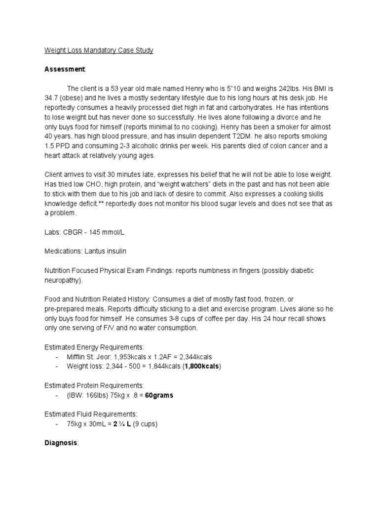 Weight Loss Mandatory Case Study Ehrgo | PDF | Weight Loss | Foods