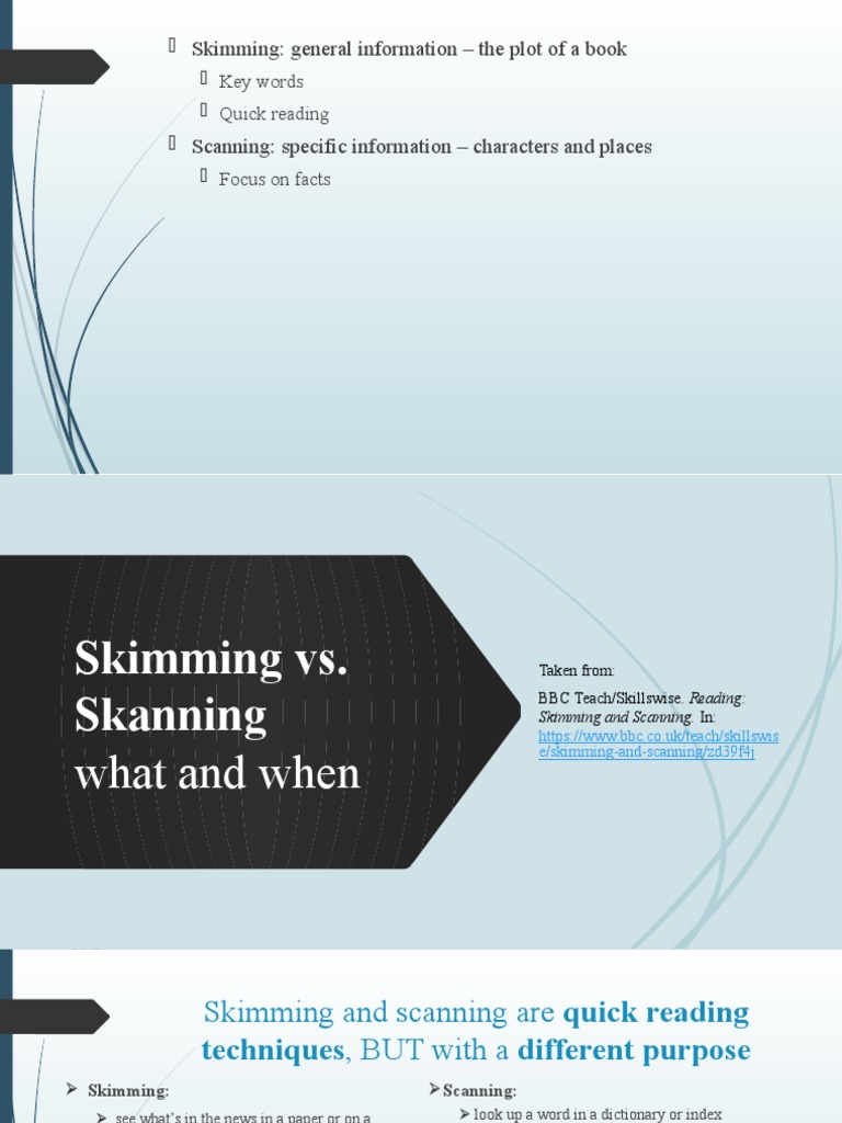 Skimming and Scanning | PDF | Speed Reading | Communication