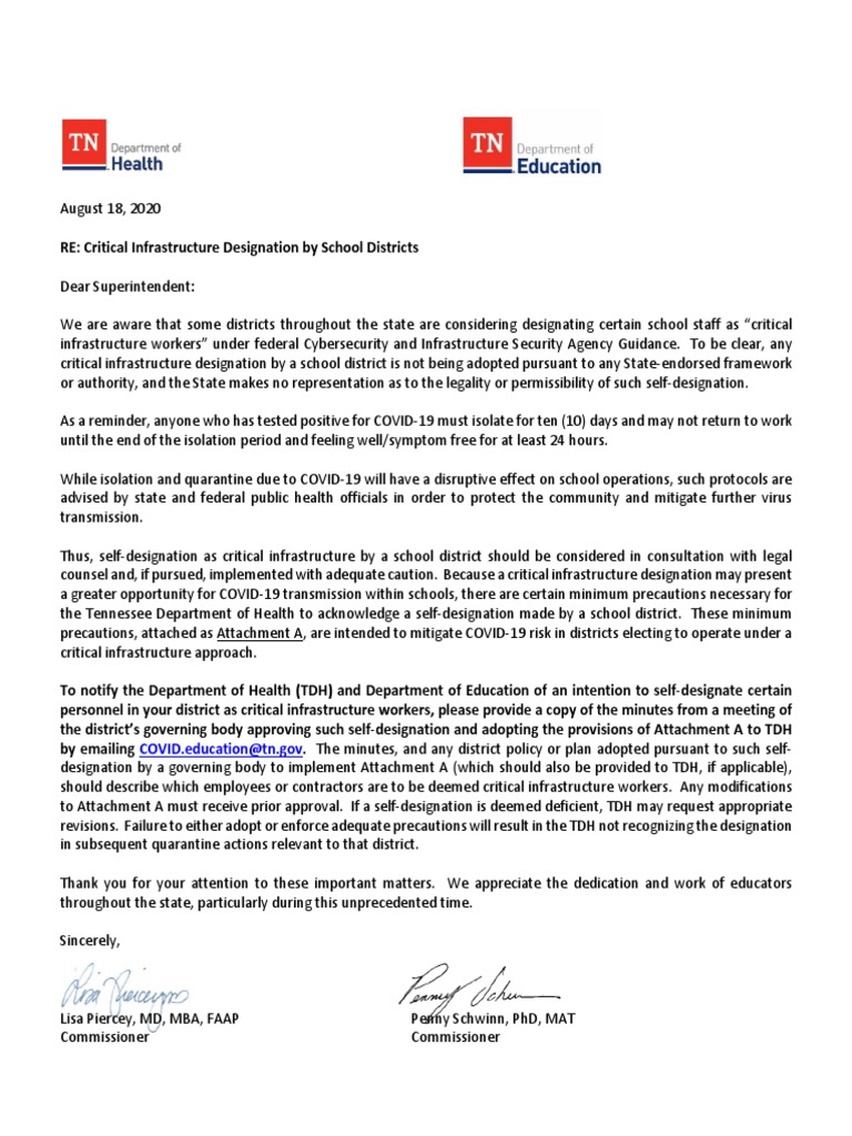 2020 Aug 18, 2020 TDH TDE Letter To Districts | PDF | Quarantine ...