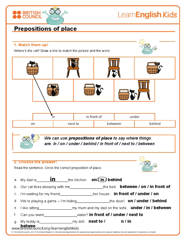 Prepositions of Place: 1. Match Them Up! | PDF