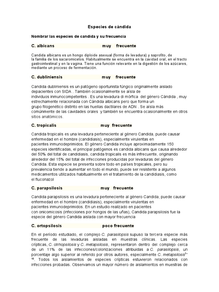 Especies de Cándida | PDF | Candidiasis | Enfermedades y trastornos