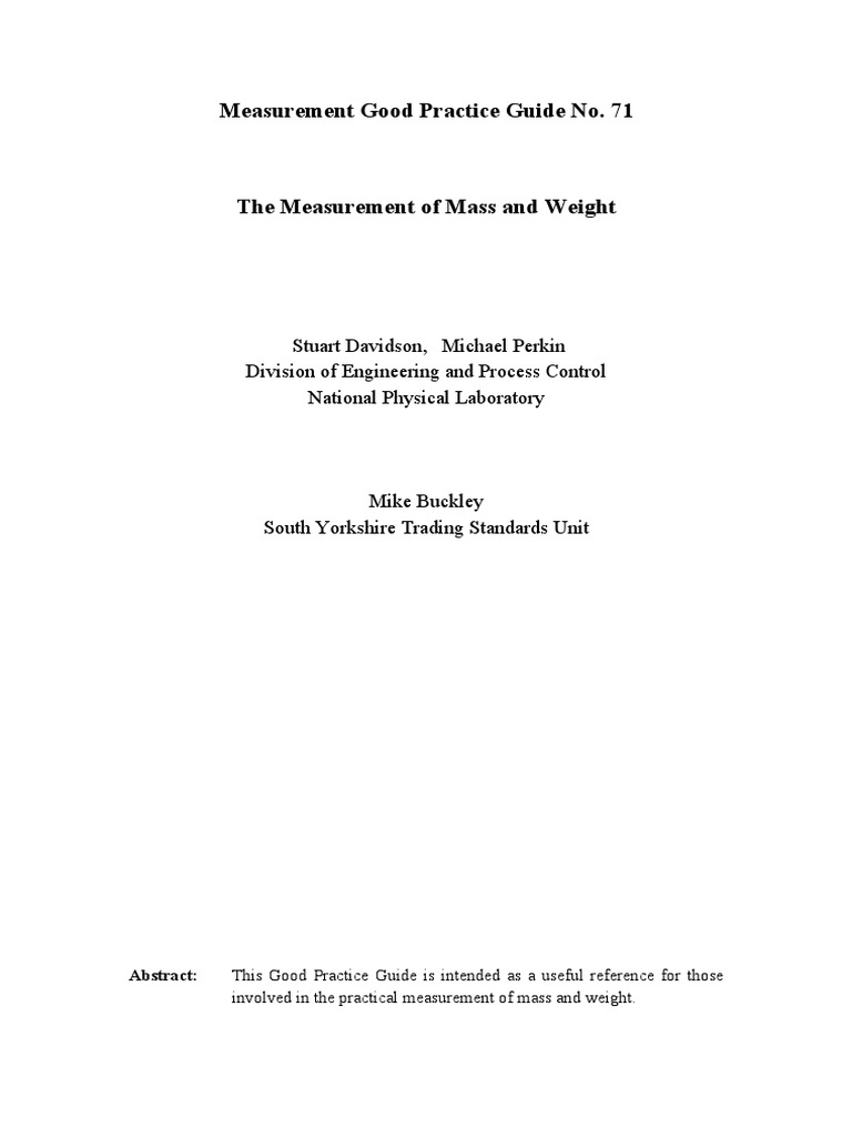Guide To Mass and Weight | PDF | Weighing Scale | Weight