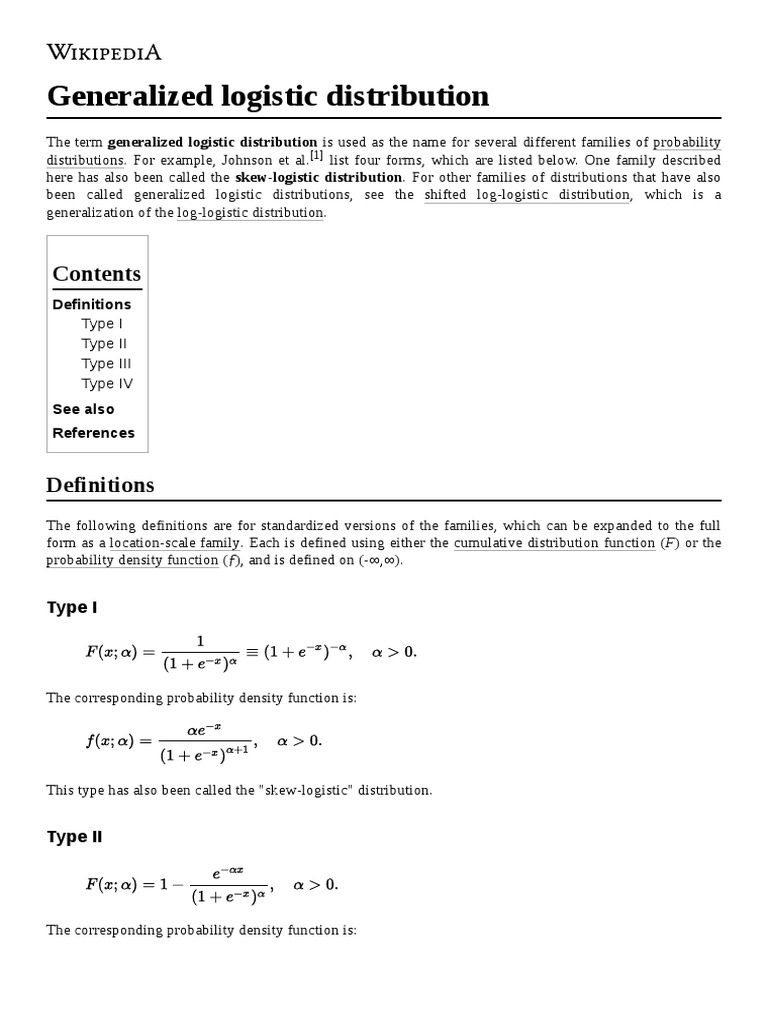 Generalized Logistic Distribution: Definitions | PDF