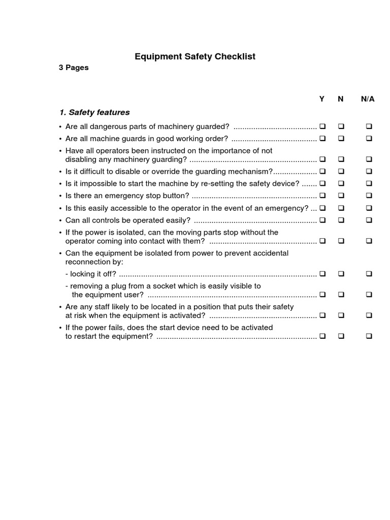 Equipment Safety Checklist | PDF | Electrical Connector | Prevention