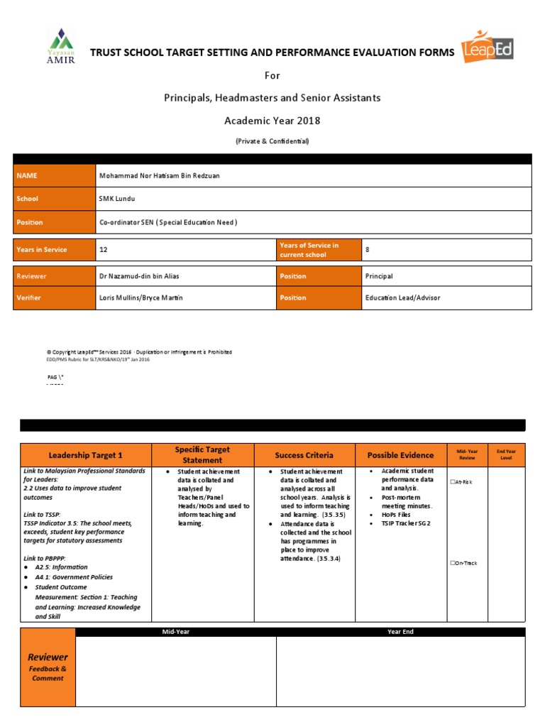 Trust School Target Setting and Performance Evaluation Forms | PDF ...