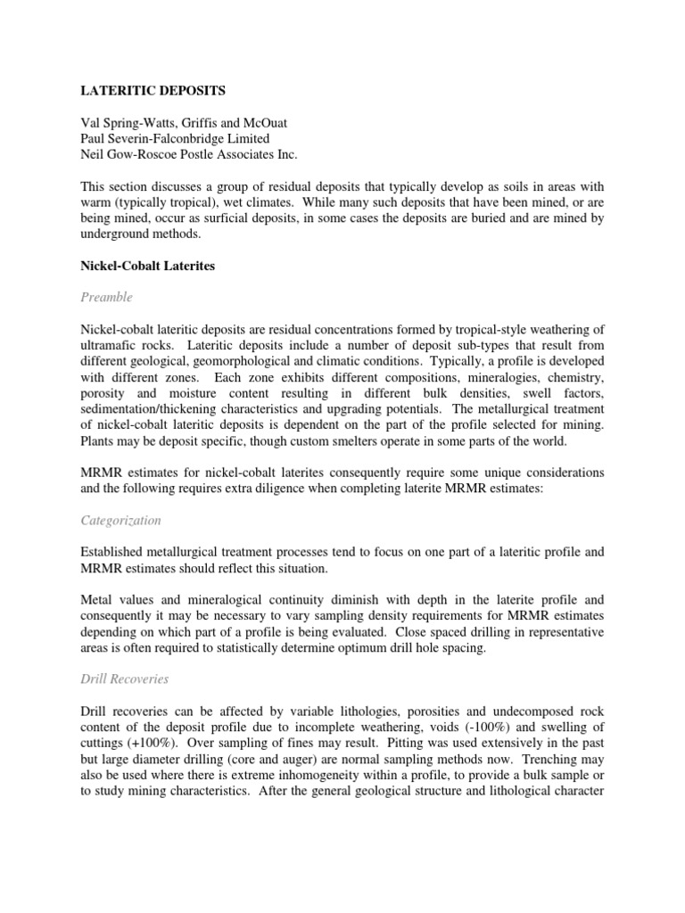 Nickel-Cobalt Lateritic Deposits Overview | PDF | Porosity | Metallurgy