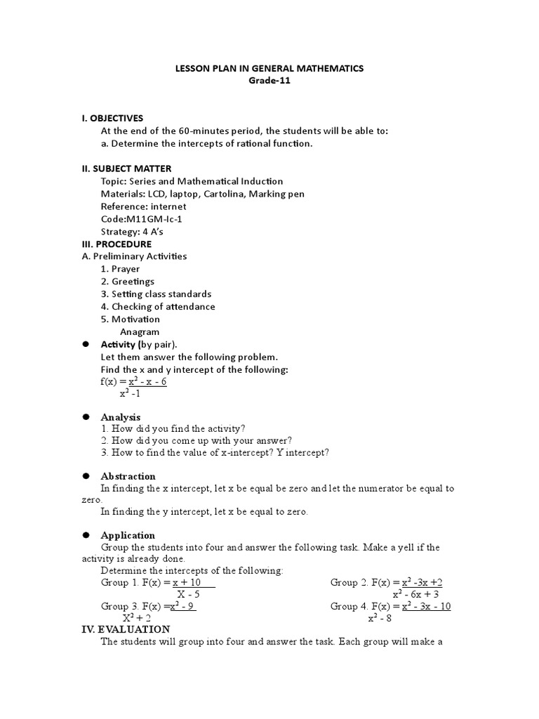 Lesson Plan In General Mathematics Grade 11 PDF