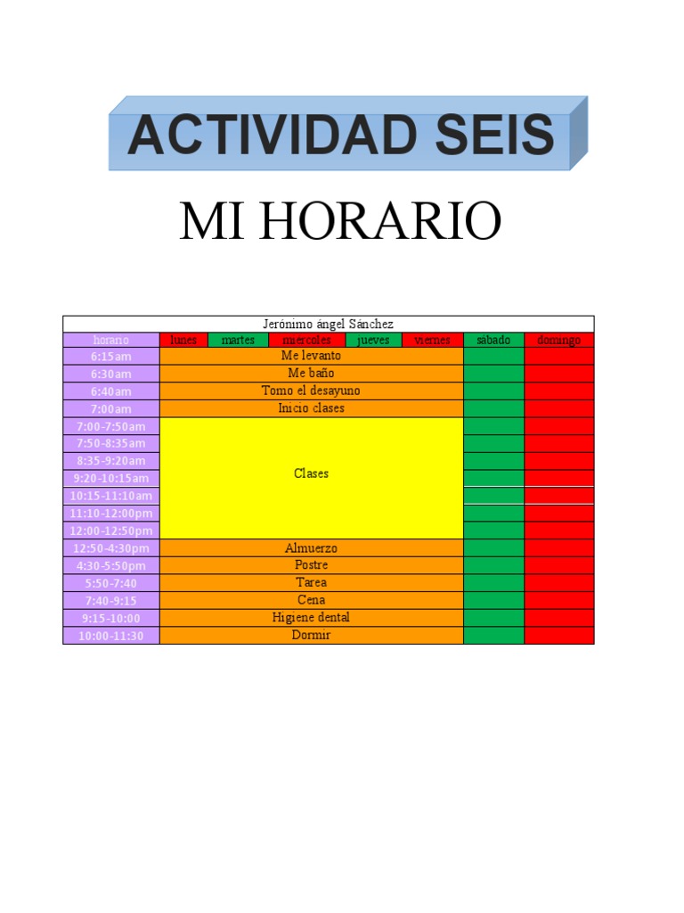 Mi Horario Semanal de Actividades | PDF