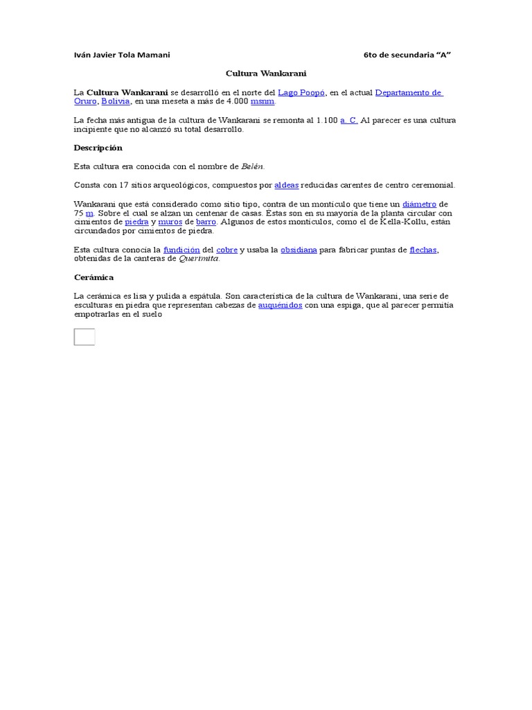 Culturas Wankarani, Chiripa y Mollo | PDF | Era precolombina | Andes
