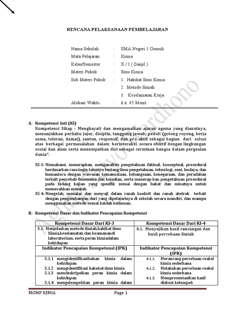 RPP KIMIA Kelas X Lengkap | PDF