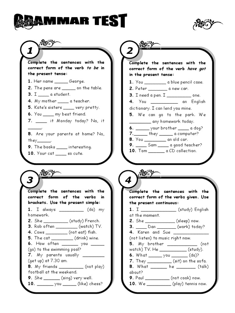 Grammar Test To Be Have Got Present Simple Present - 44786 | PDF ...