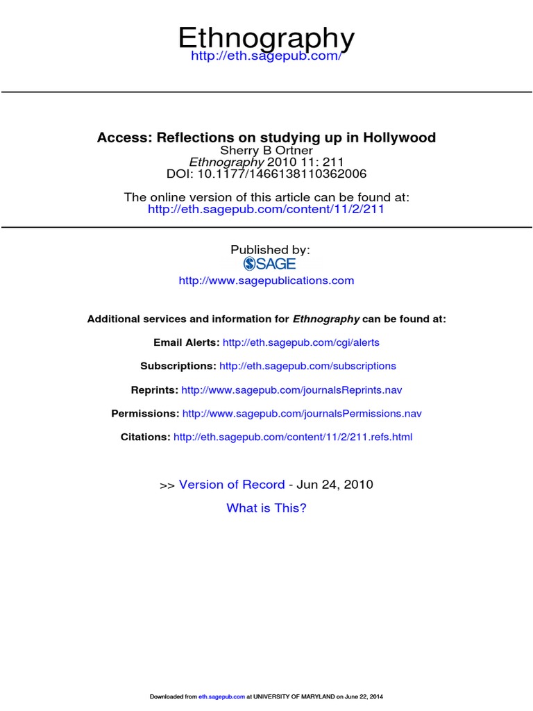Access - Reflections On Studying Up in Hollywood - Sherry B Ortner ...