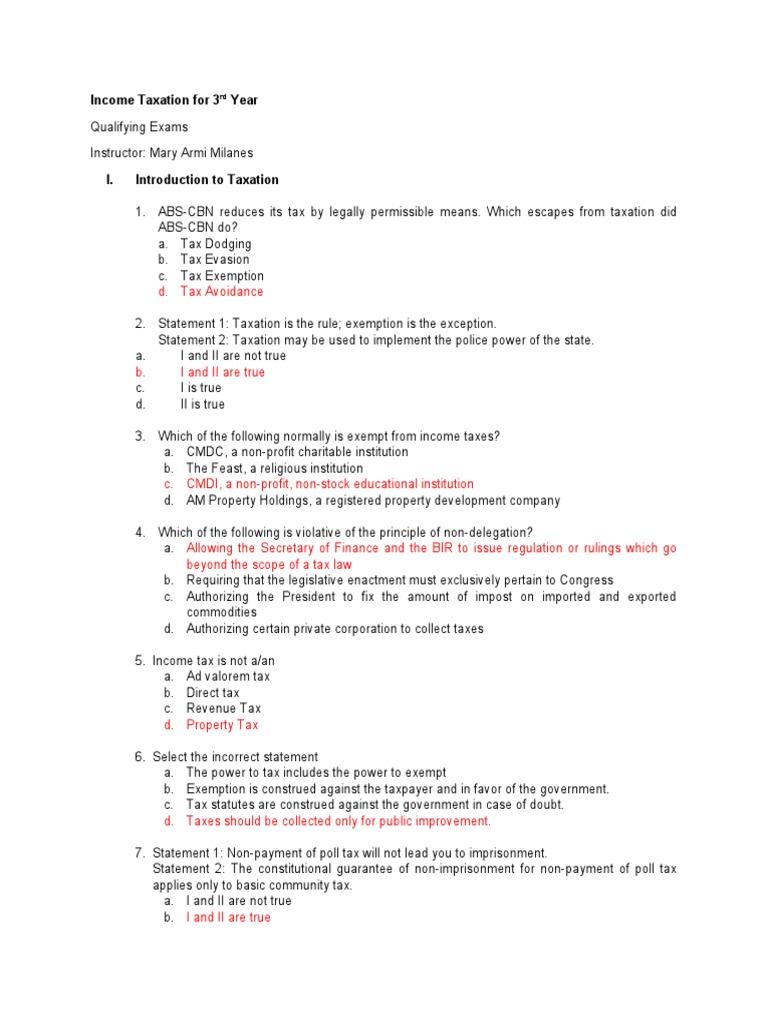 Income Taxation Qualifying Exam Guide | PDF | Tax Deduction | Gross Income