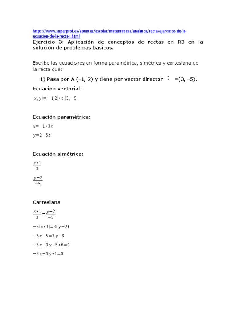 Aplicando ecuaciones de rectas en R3 para resolver problemas básicos | PDF