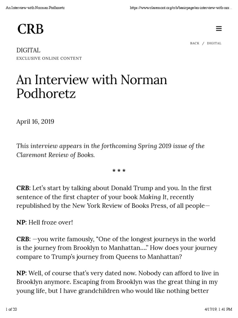 An Interview With Norman Podhoretz | PDF | Saddam Hussein | Neoconservatism