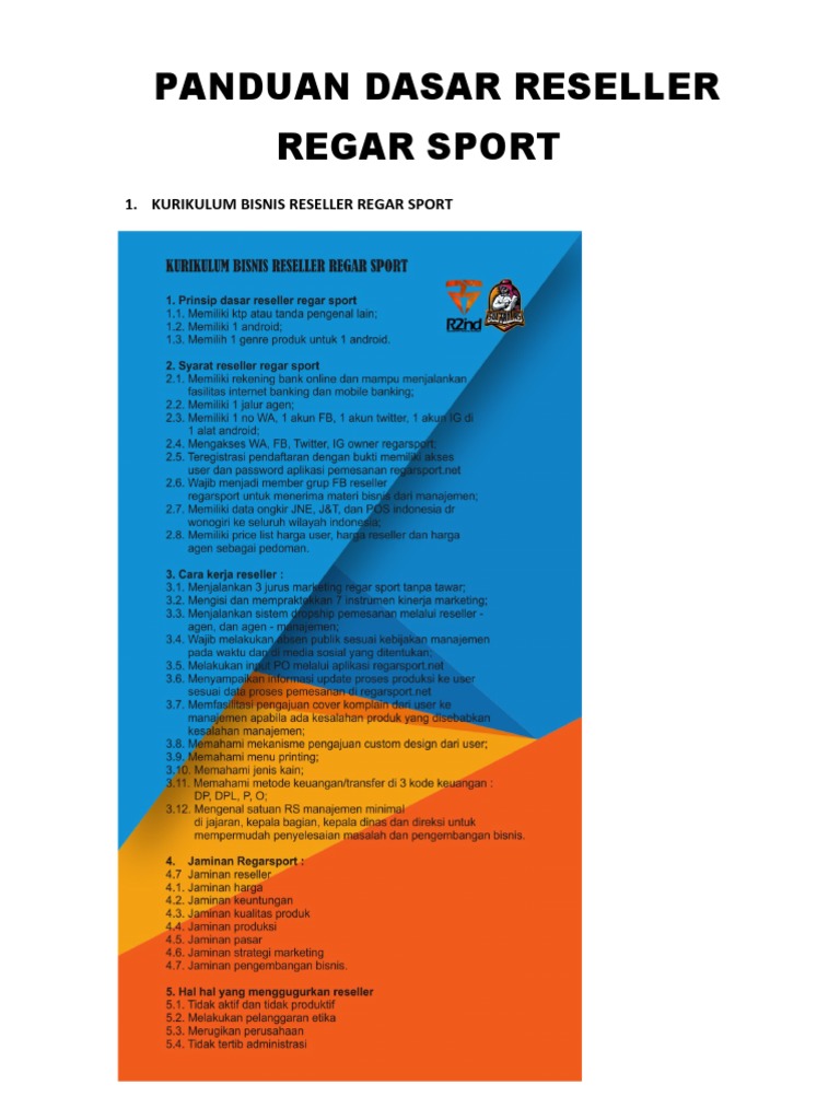 Panduan Reseller Regar Sport | PDF