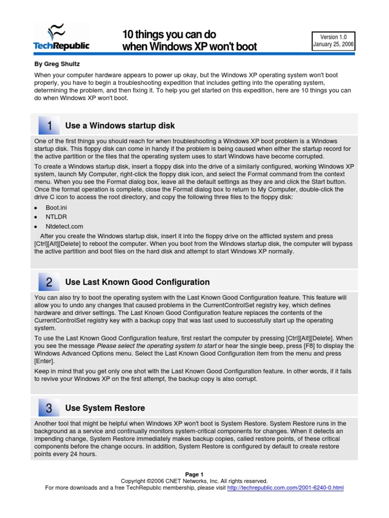 10 Things You Can Do When Windows XP Won't Boot: Use A Windows Startup ...