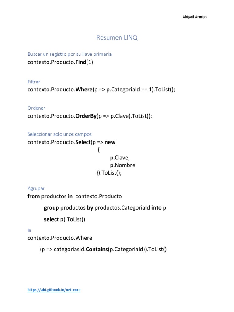 Resumen LINQ | PDF | SQL | Bases de datos
