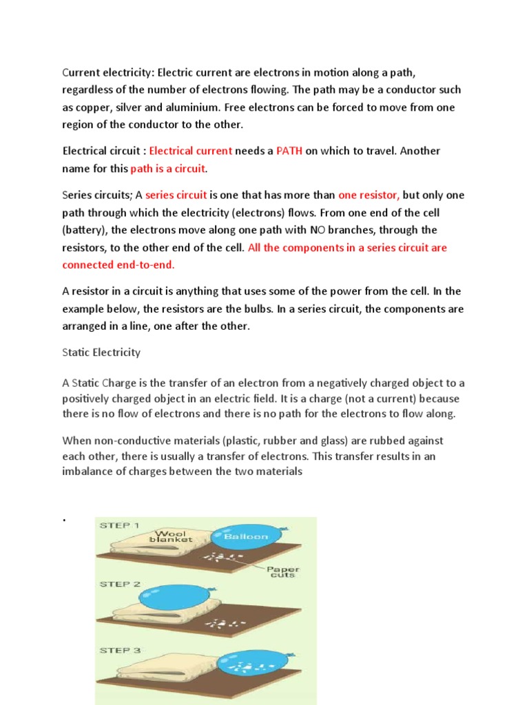 Electrical Current Path Path Is A Circuit Series Circuit One Resistor | PDF