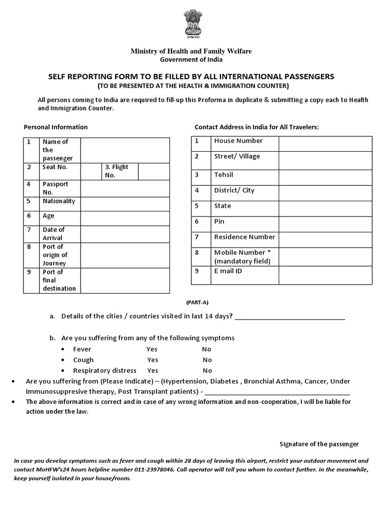 Form 1 Self Reporting Form | PDF | Health Care | Epidemiology