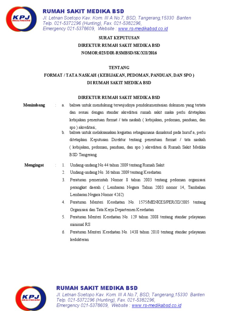 SK Kebijakan Tata Naskah Dan Ketentuannya | PDF