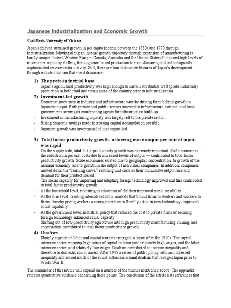 Japanese Industrialization and Economic Growth | PDF | Economies Of ...