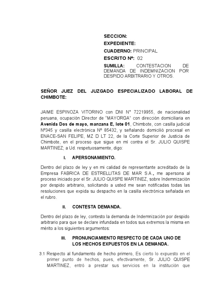 Contestación de Demanda | PDF | Demanda judicial | Instituciones sociales