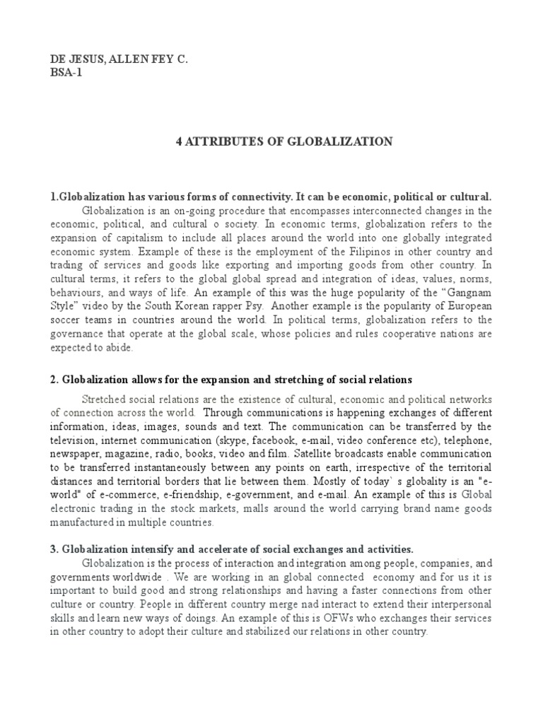 4 Attributes of Globalization: de Jesus, Allen Fey C. BSA-1 | PDF ...
