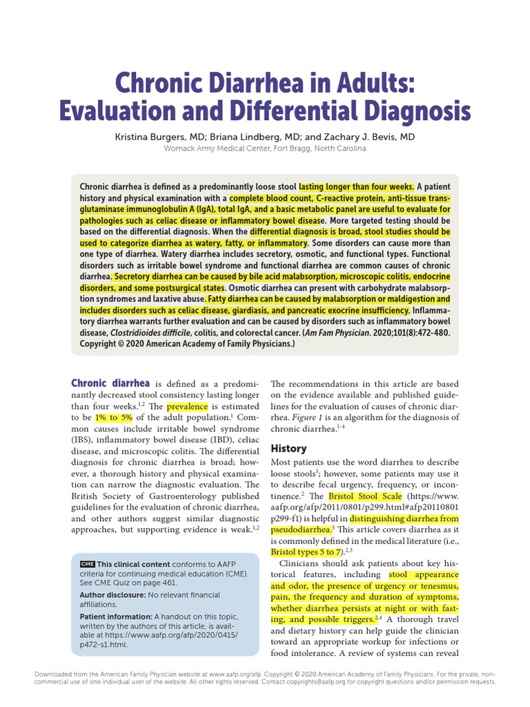 Diarrea Crónica AAFP 2020 | PDF | Irritable Bowel Syndrome | Diarrhea