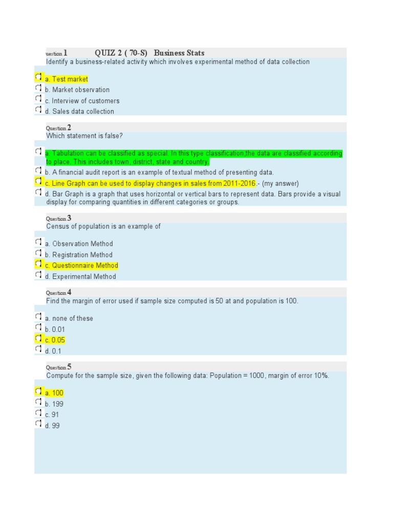 Quiz 1 and 2 | PDF | Statistics | Sampling (Statistics)