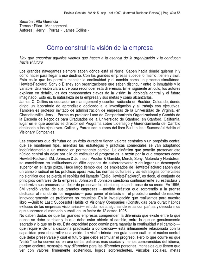 Como Construir La Vision de La Empresa - J.Collins & J.Porras | PDF ...