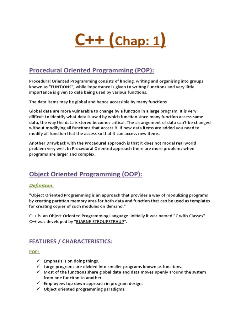 Chap: 1: Procedural Oriented Programming (POP) | PDF | Object Oriented Programming | Class ...